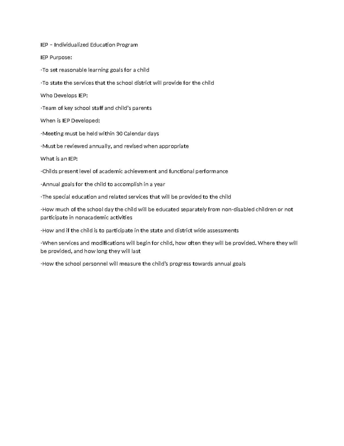 D096 Notes - ... - IEP – Individualized Education Program IEP Purpose ...