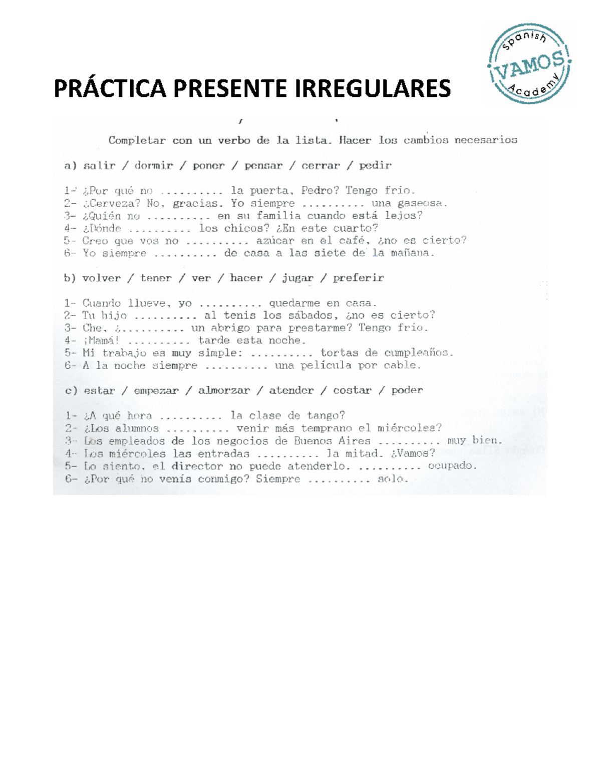 Practica presente irregulares - Lenguaje Comunicación e ...
