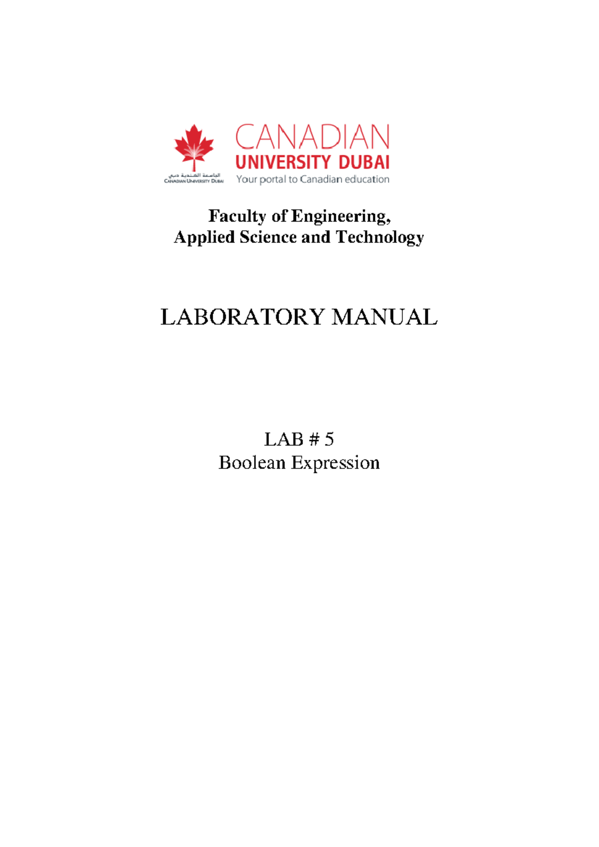 LAB5 Boolean Expressions - Linear Algebra - Faculty of Engineering, Applied Science and ...