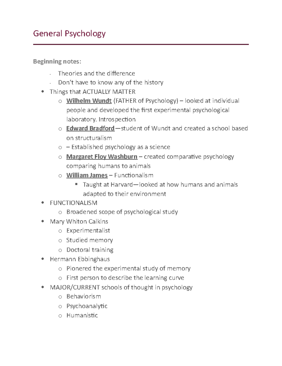 General Psychology notes - General Psychology Beginning notes: Theories ...