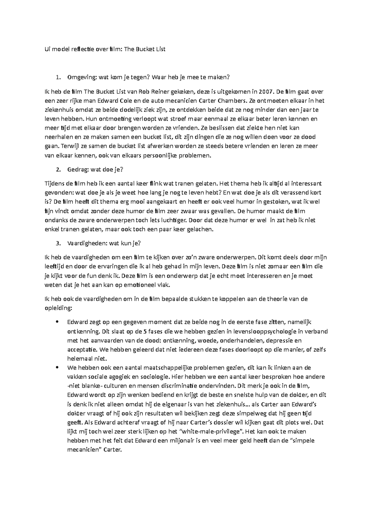 Ui model reflectie over film - De film gaat over een zeer rijke man ...