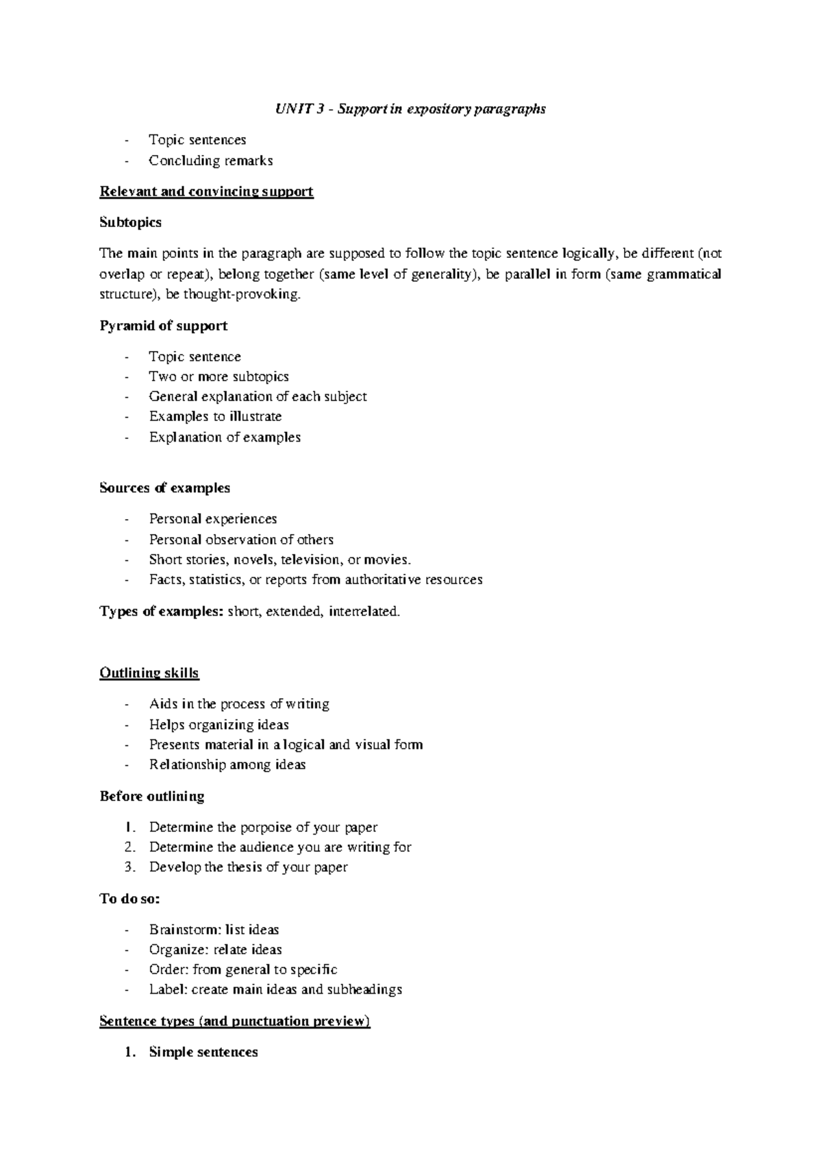 UNIT 3 - Support in expository paragraphs - UNIT 3 - Support in ...