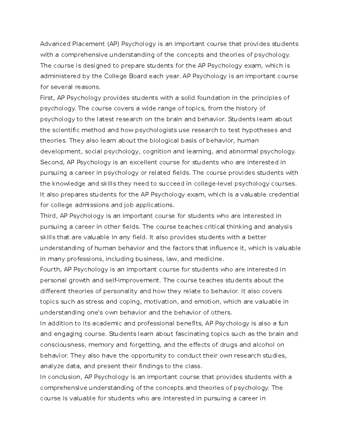 Importance of AP Psychology - Advanced Placement (AP) Psychology is an ...