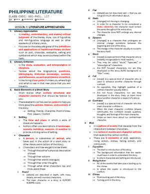 PHIL Lit 5 - Notes - PHILIPPINE LITERATURE CLASS CODE: GEC-PHIL. LIT BY ...