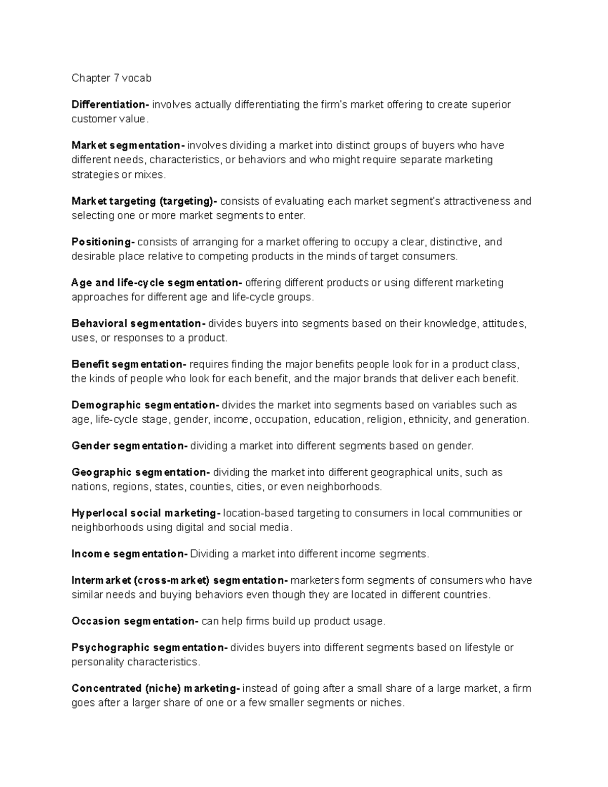 Chapter 7 Vocab - Chapter 7 vocab Differentiation- involves actually ...