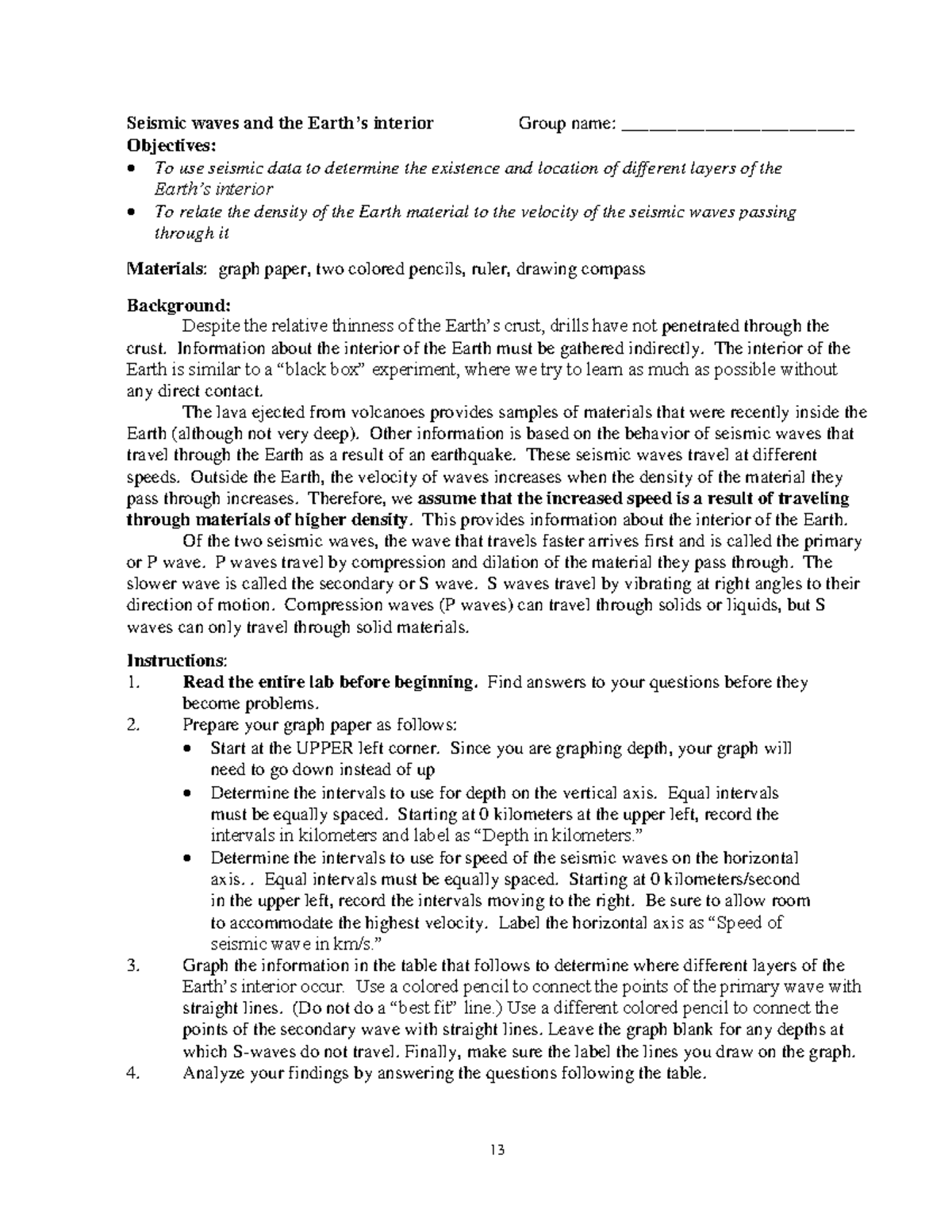 Seismic Waves and Earths Interior - Seismic waves and the Earth’s ...