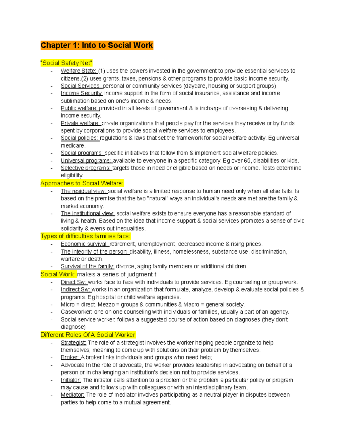 Social Work 1-4 lecture - Chapter 1: Into to Social Work “Social Safety ...