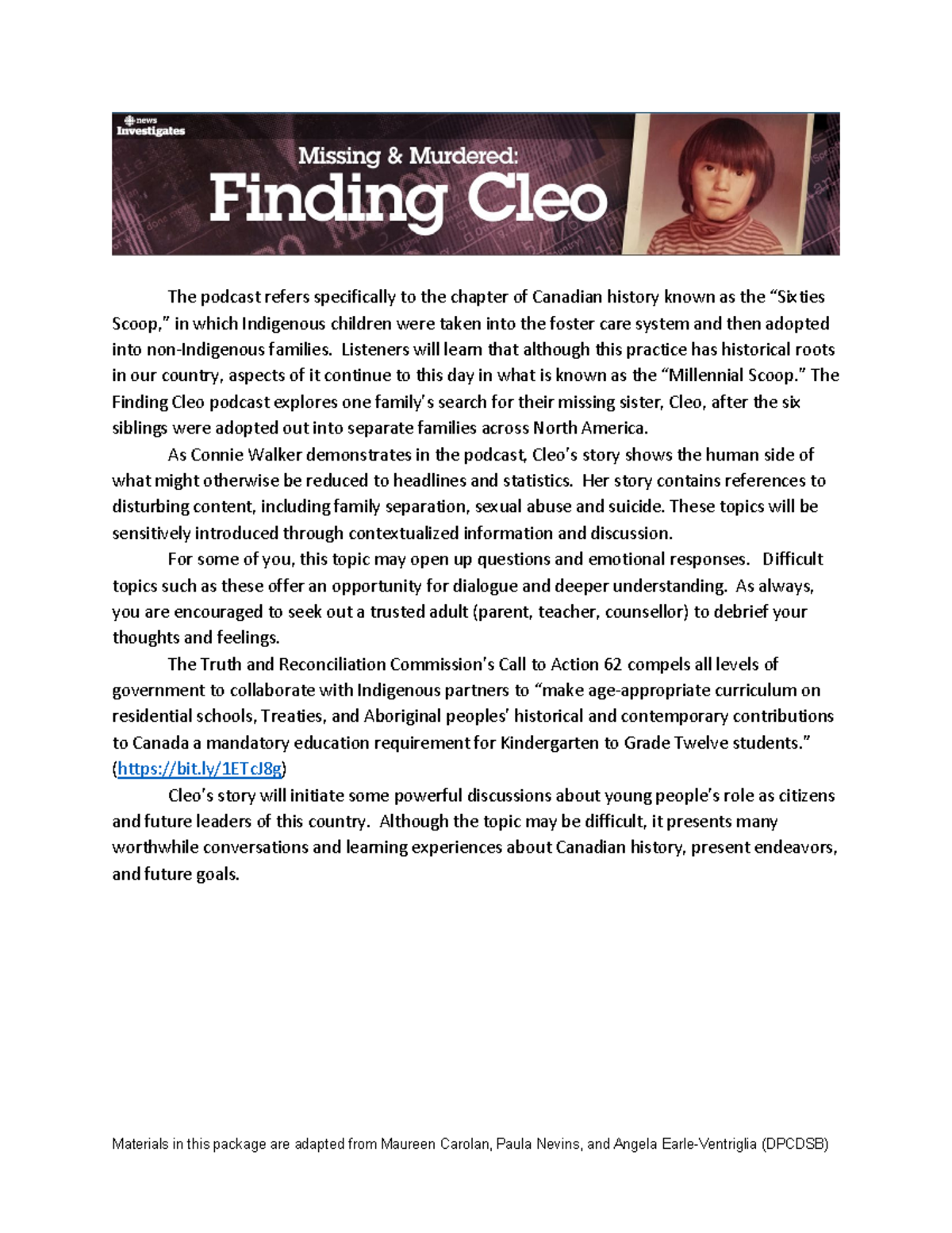 Finding Cleo Viewing Notes ES12 - Materials in this package are adapted ...