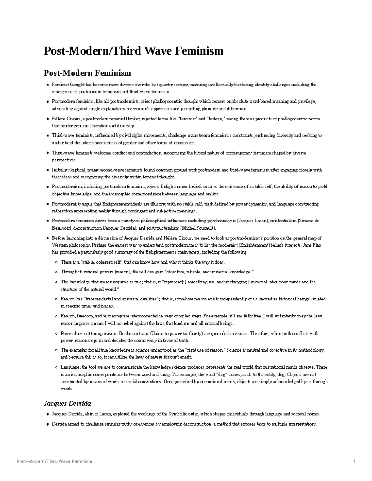 Post Modern and Third Wave Feminism - Post-Modern/Third Wave Feminism ...