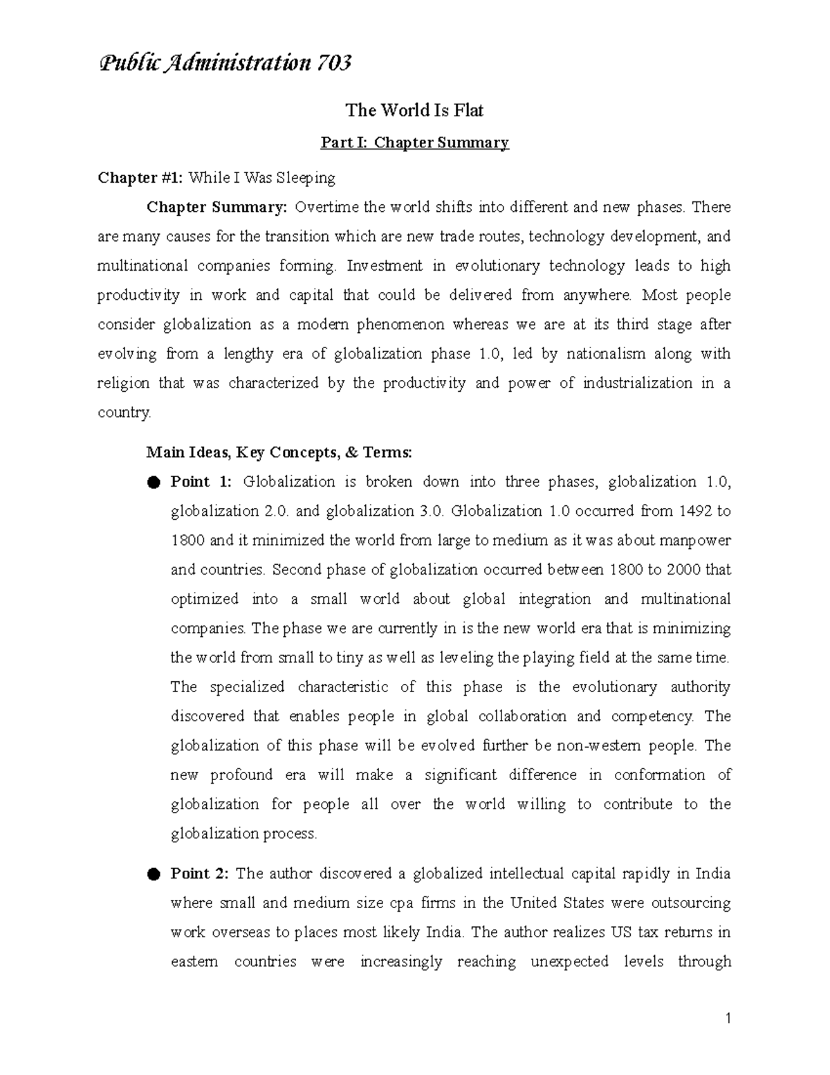 703 World Chp. 1 - Lecture notes 1 - Public Administration 703 The ...