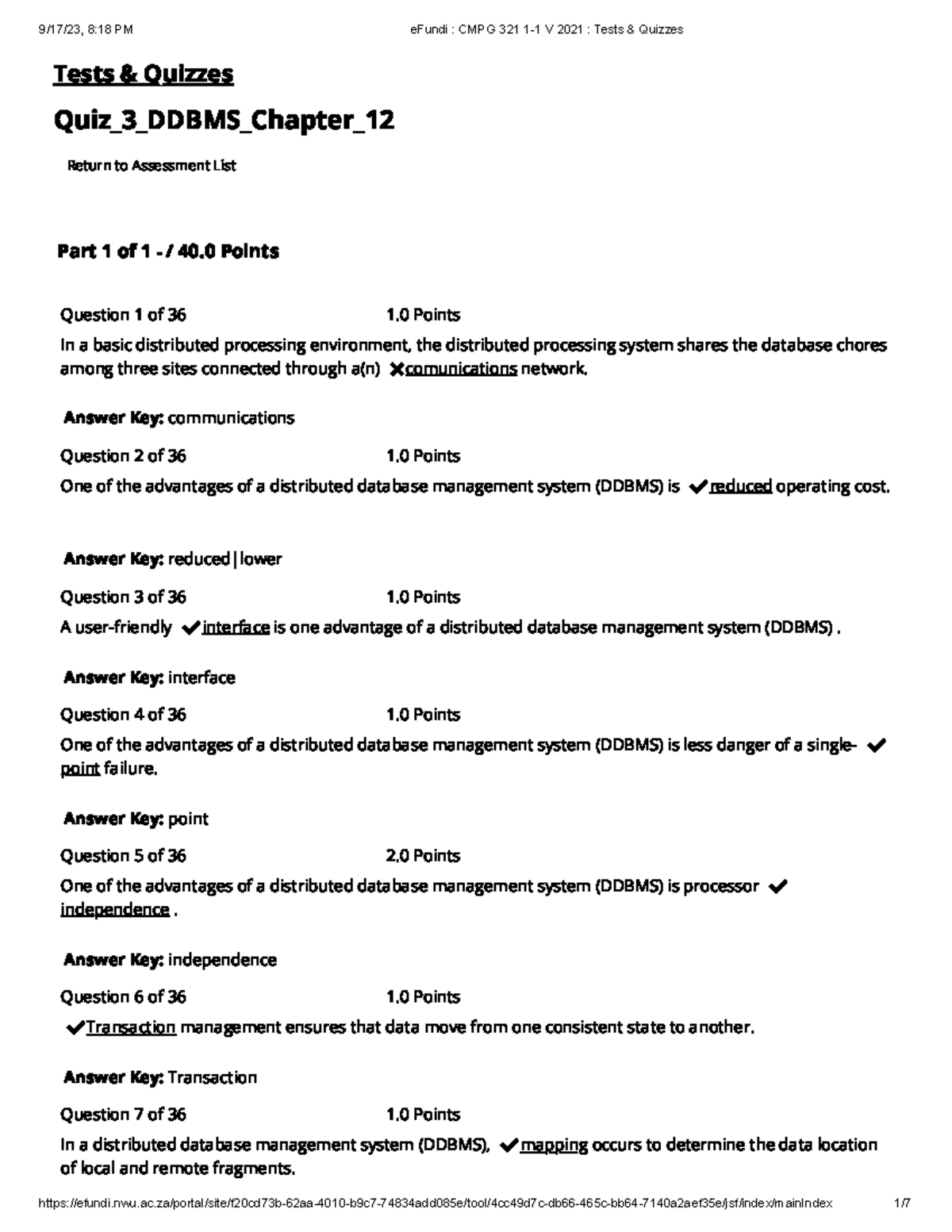 Quiz 3 Ddbms Chapter 12 2021 second - Tests & Quizzes Quiz_3_DDBMS ...