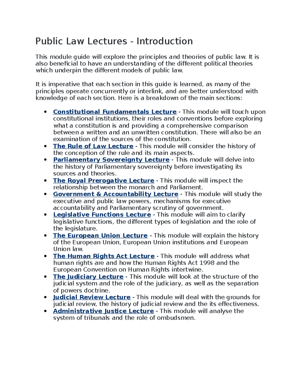 Public law into - Public Law Lectures - Introduction This module guide ...