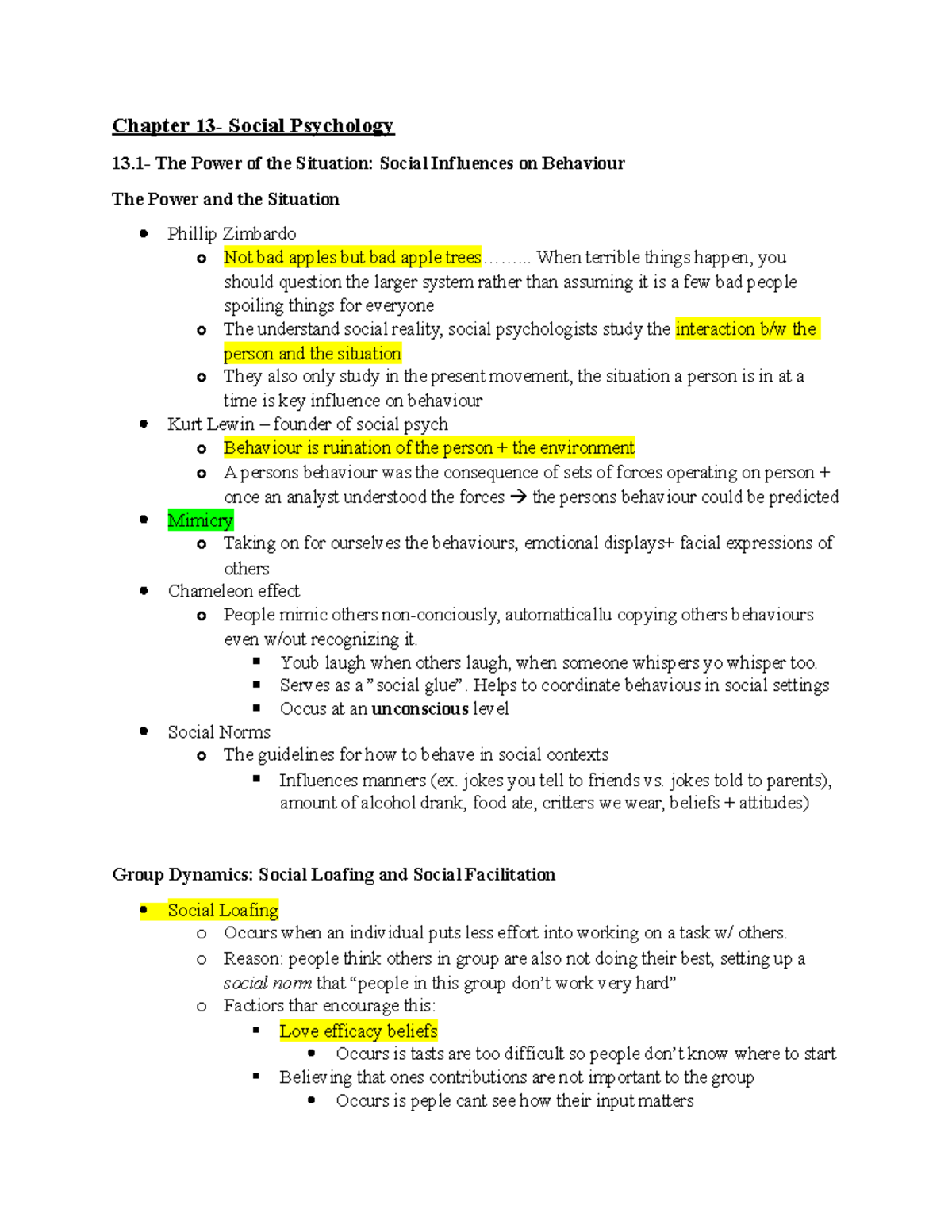Chapter 13.1 Notes - Chapter 13- Social Psychology 13- The Power of the ...