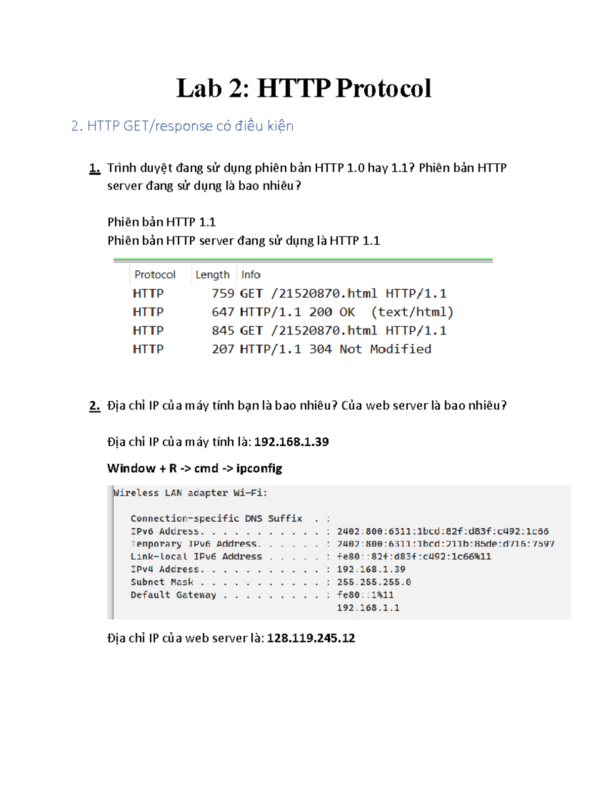 21520870 Nguyễn SỹLê Hoàng Lab2 - Lab 2: HTTP Protocol 2. HTTP GET/response có điều kiện 1 ...