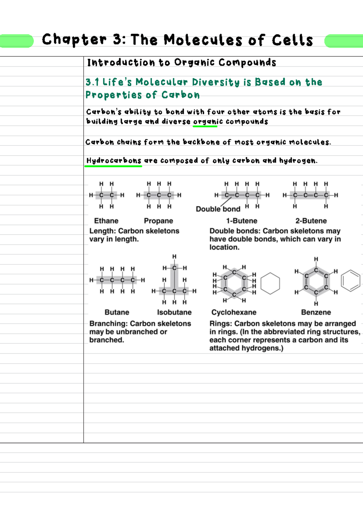 Chapter 3 Bio Notes - Chapter 3: The Molecules of Cells Introduction to ...