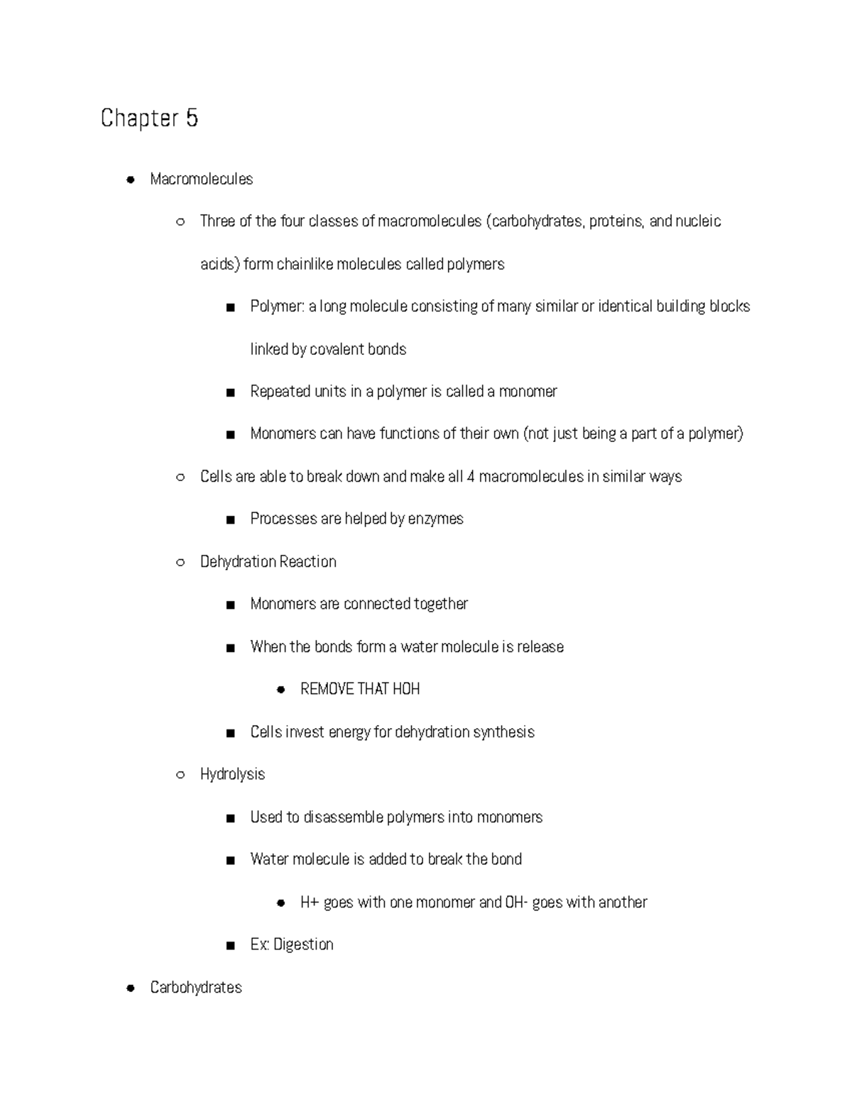 Bio Chapter 5 Notes - Chapter 5 Macromolecules Three of the four ...