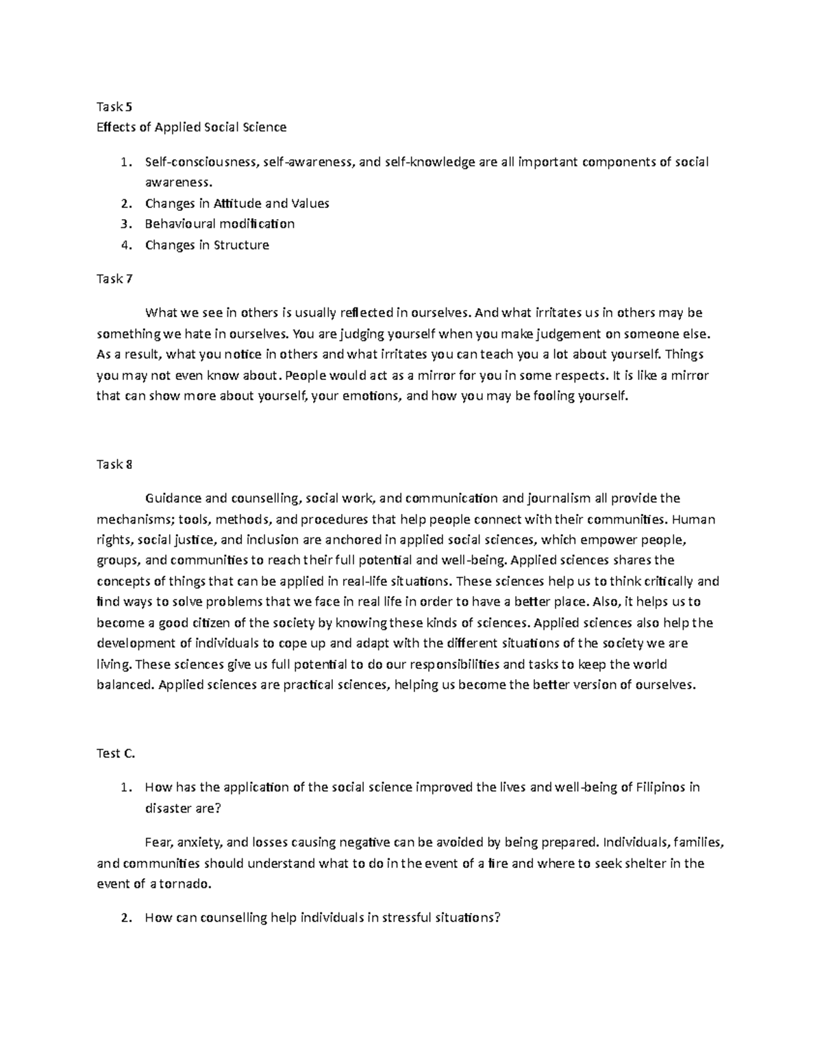 Applied Social Science - Task 5 Effects of Applied Social Science Self ...