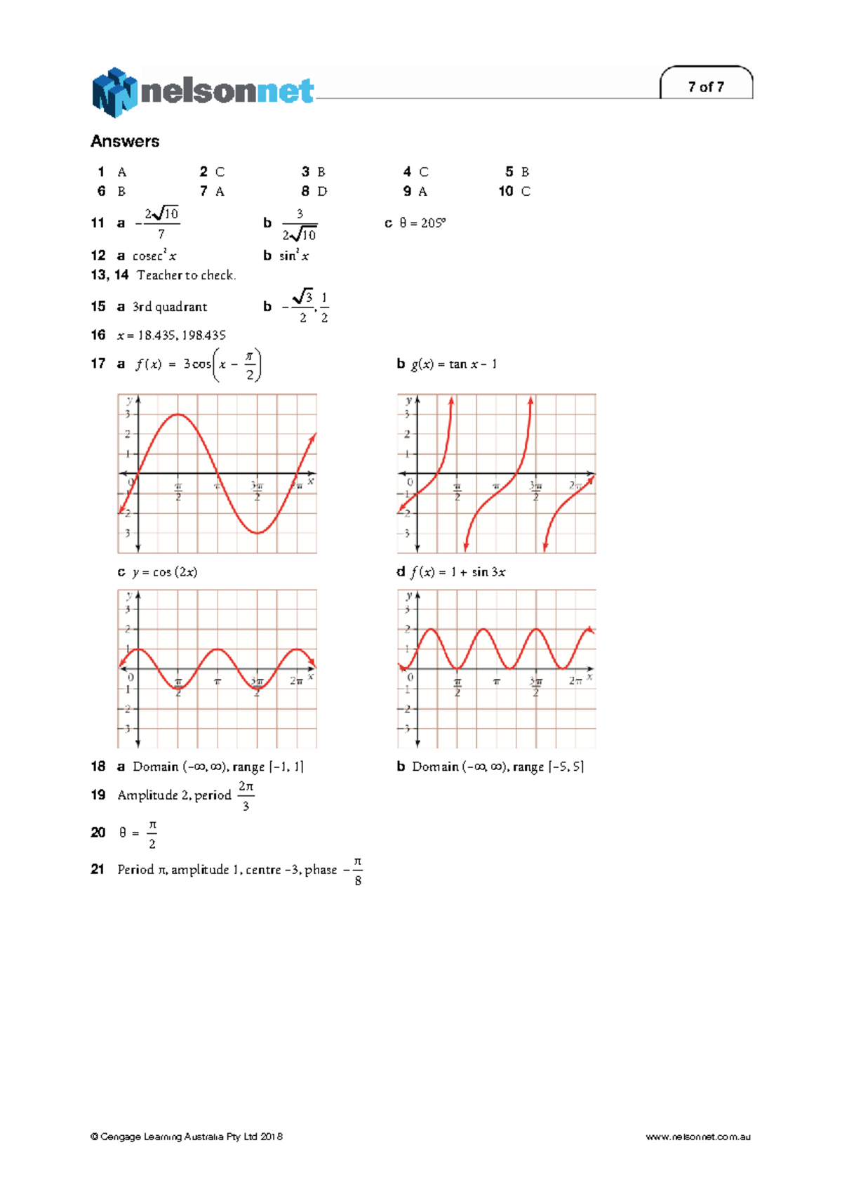 Trigonometry Test Answers - 7 of 7 © Cengage Learning Australia Pty Ltd ...