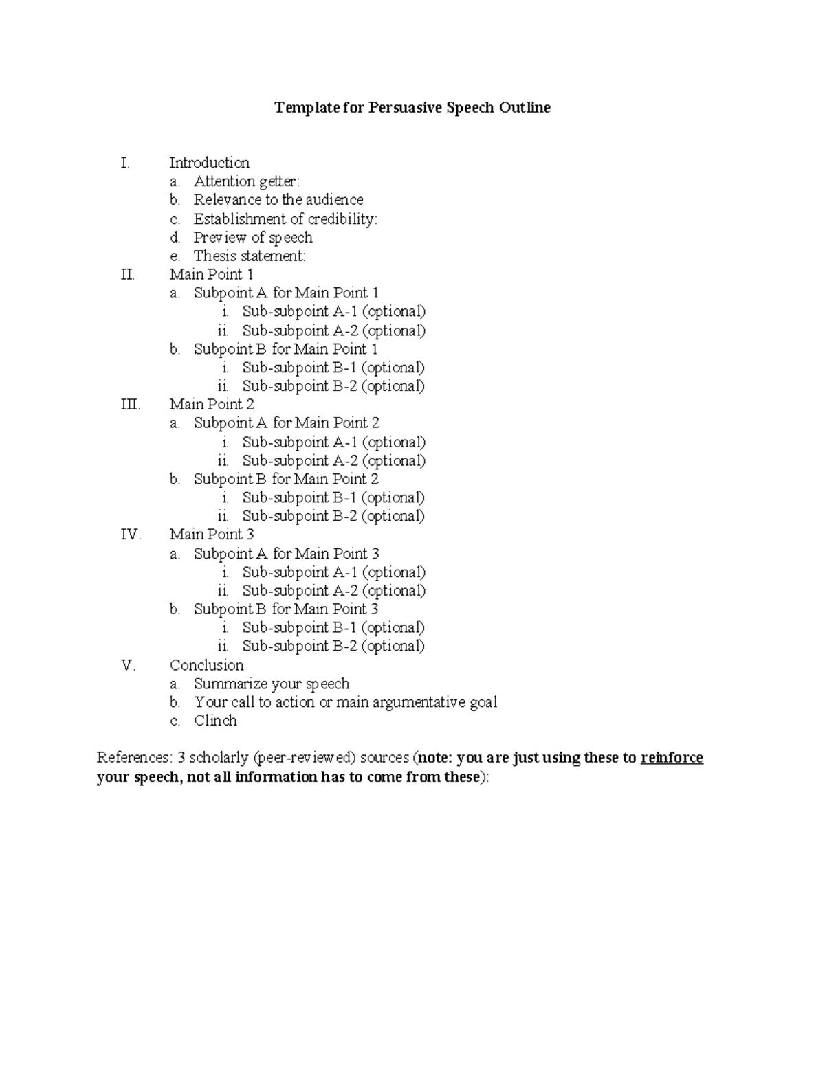 Template for Persuasive Speech - Introduction a. Attention getter: b ...