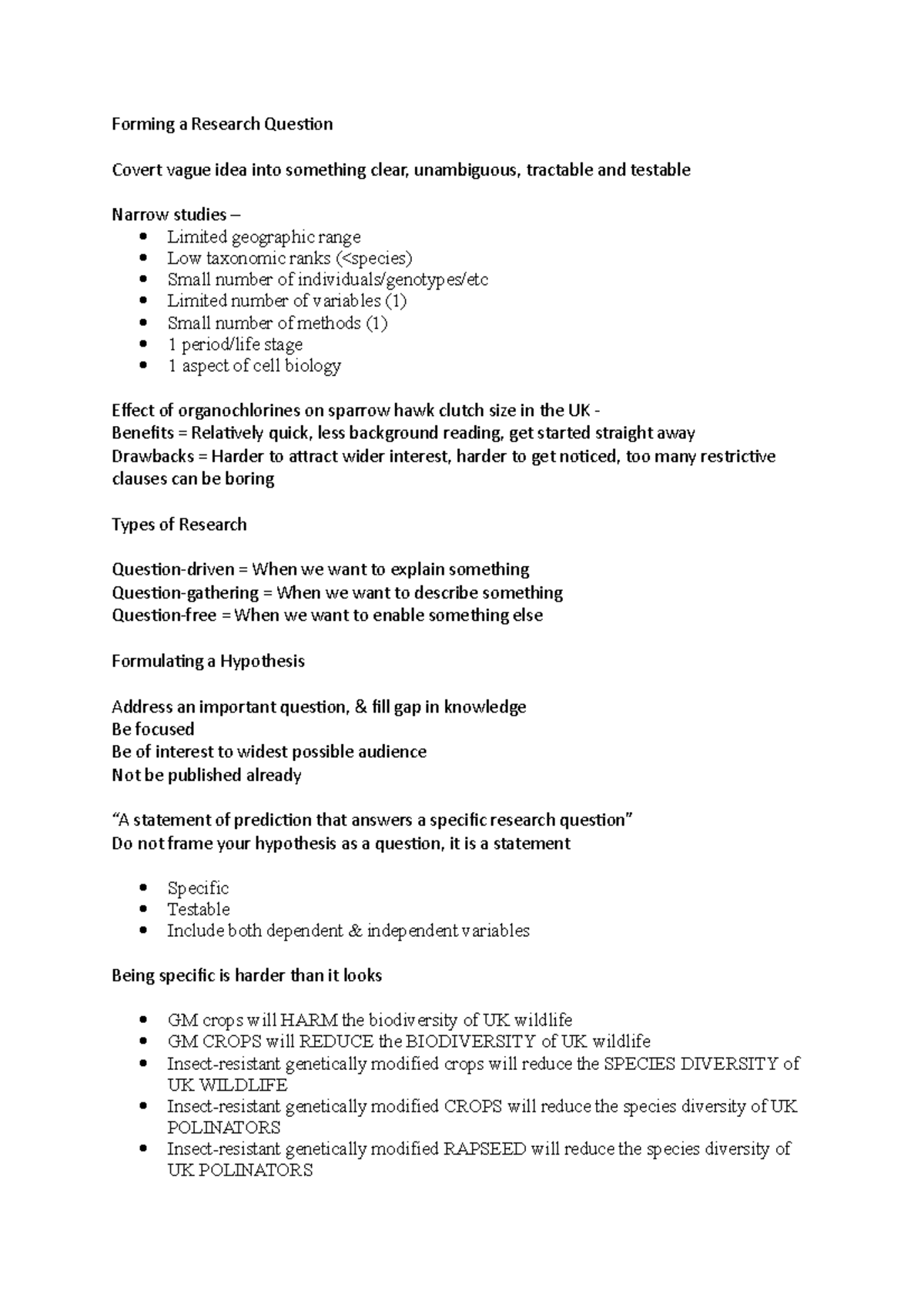 Forming a Research Question - Forming a Research Question Covert vague ...