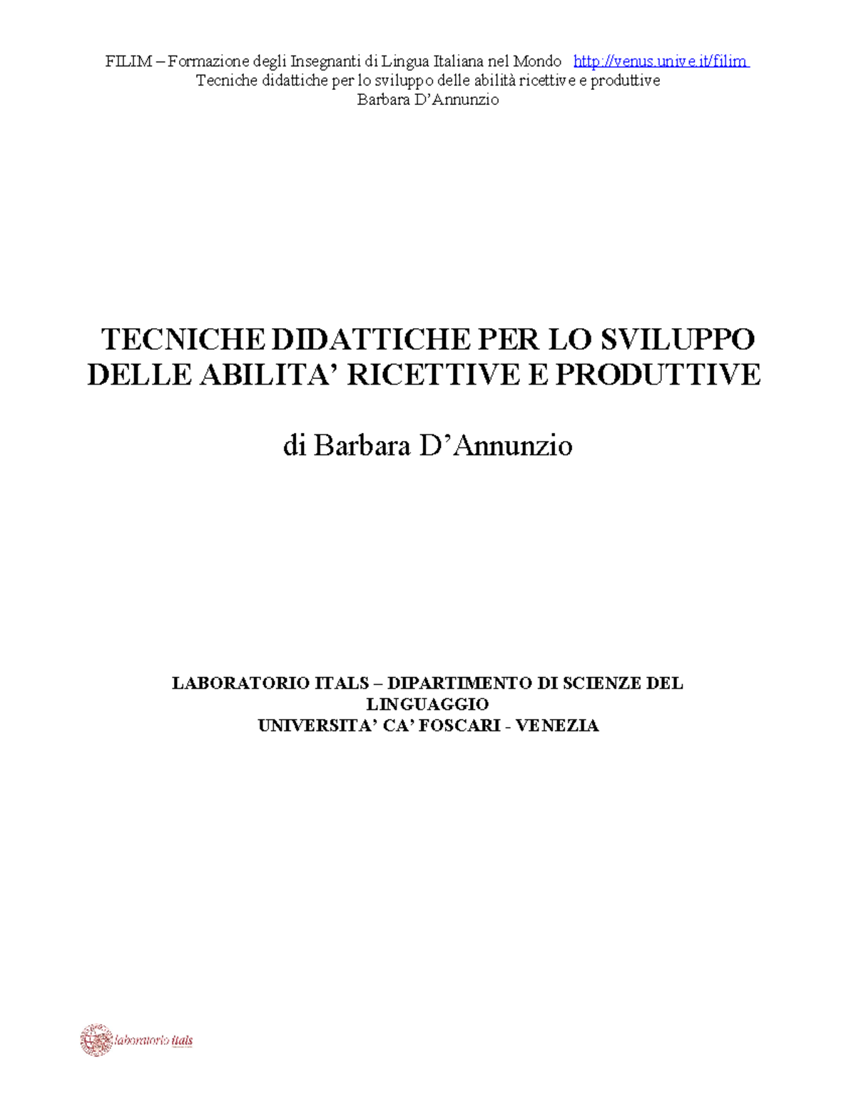 Filim Tecniche Didattiche - Tecniche didattiche per lo sviluppo delle ...