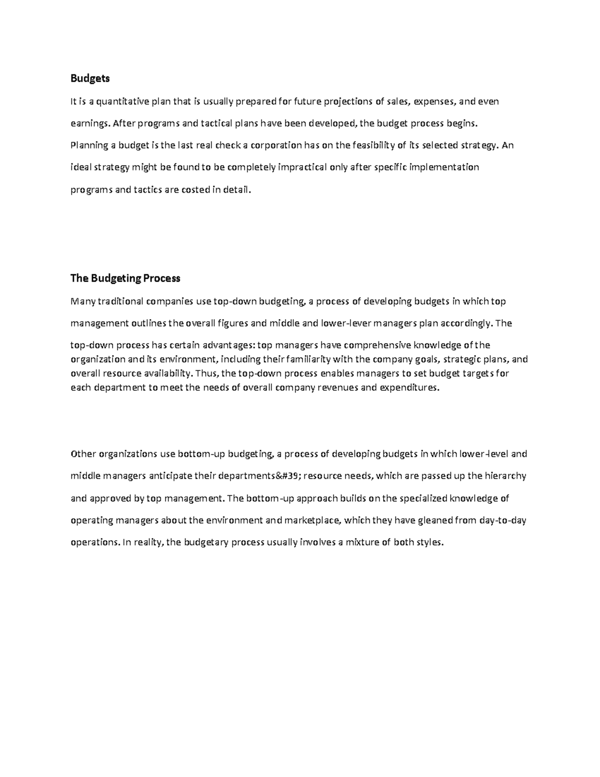 Strategic Management (a) - Budgets It is a quantitative plan that is ...