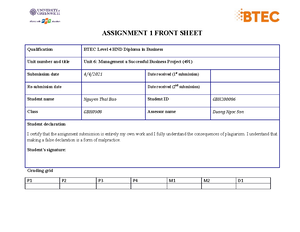 Nguyen Ha Thai Thinh MSCP ASM1 - ASSIGNMENT 1 FRONT SHEET Qualification BTEC Level 5 HND Diploma ...