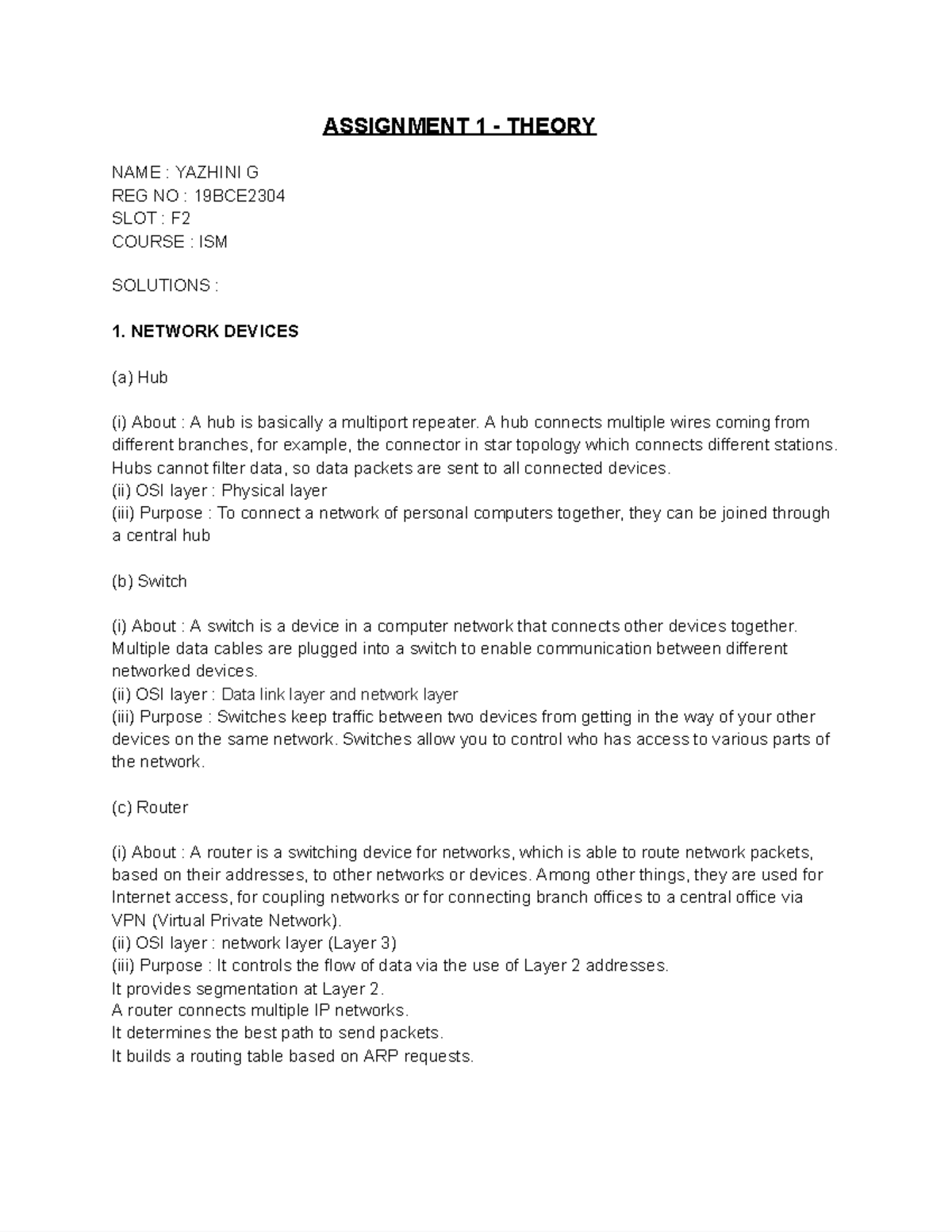 Ism-th1 - ASSIGNMENT 1 - THEORY NAME : YAZHINI G REG NO : 19BCE SLOT ...