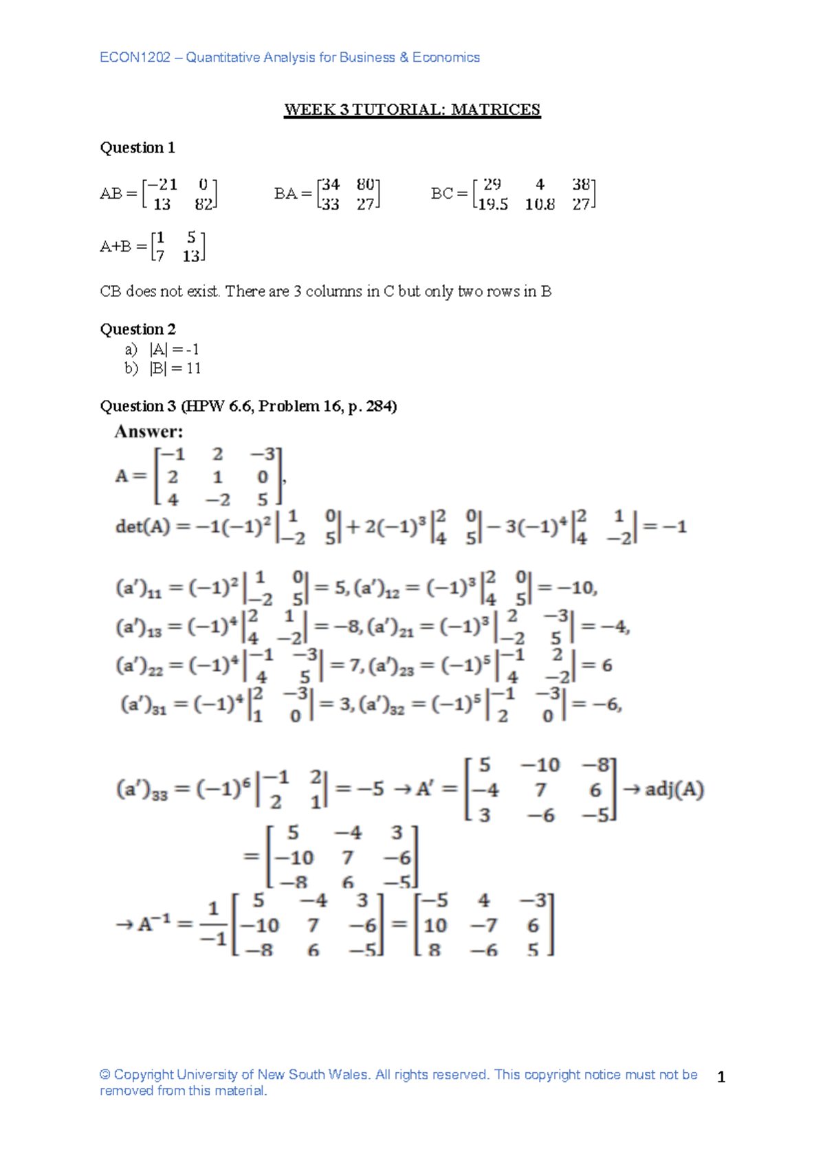 Week 3 Tutorial Solutions - ECON1202 – Quantitative Analysis for Business & Economics © - Studocu