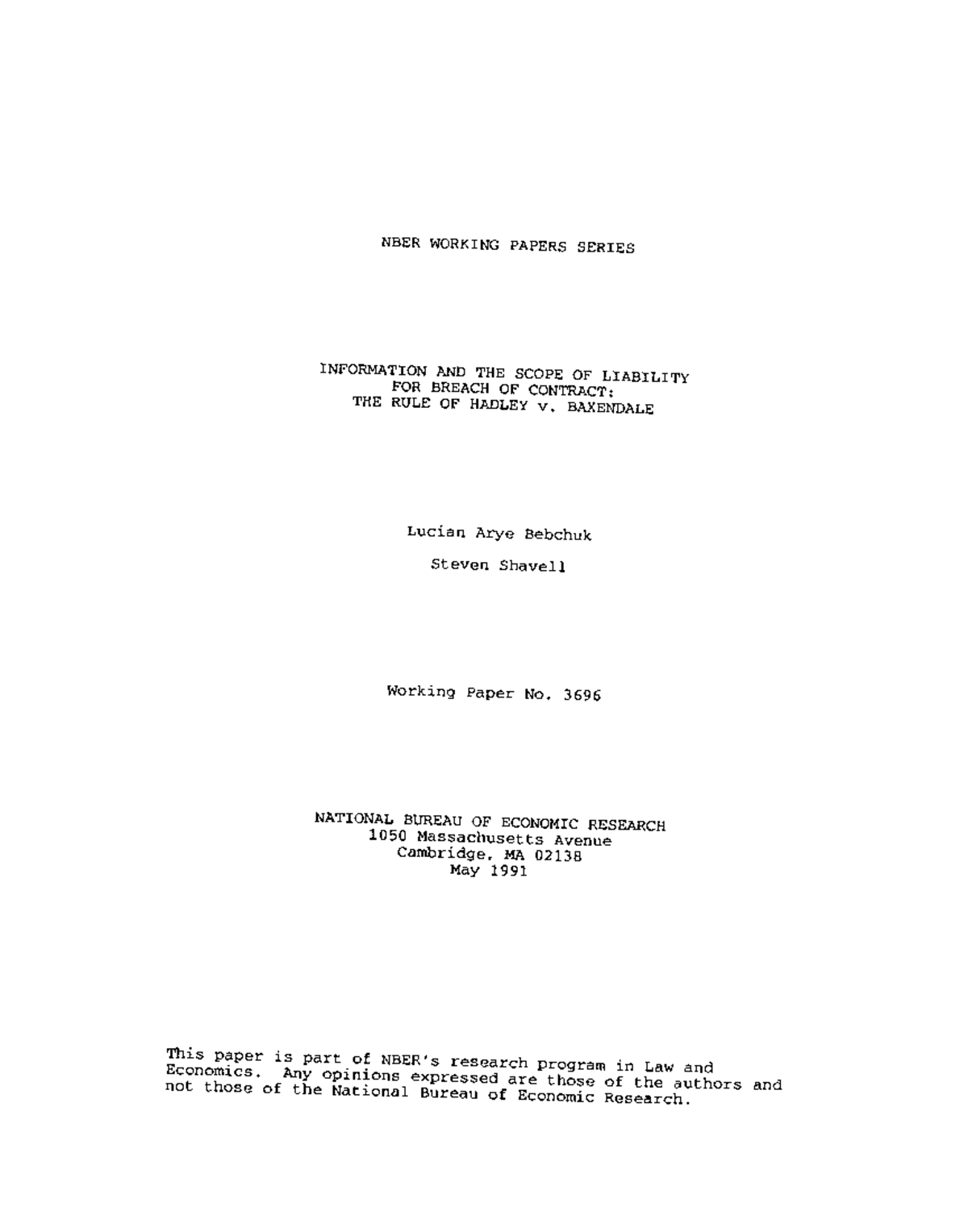 Breach of contract - NNMMMMM - NEER WORKING PAPERS SERIES INFORMATION ...