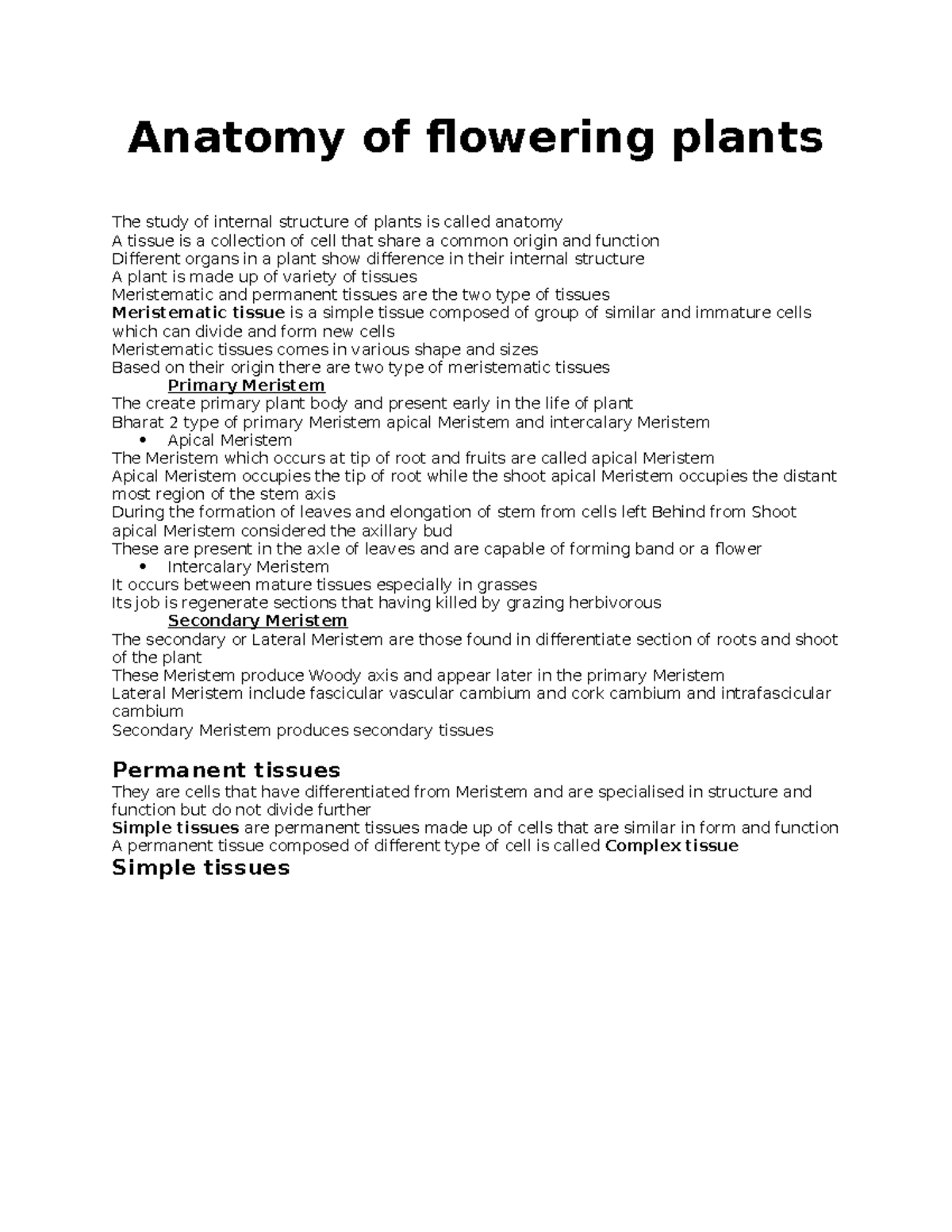 6Anatomy of flowering plants plus one - Anatomy of flowering plants The ...