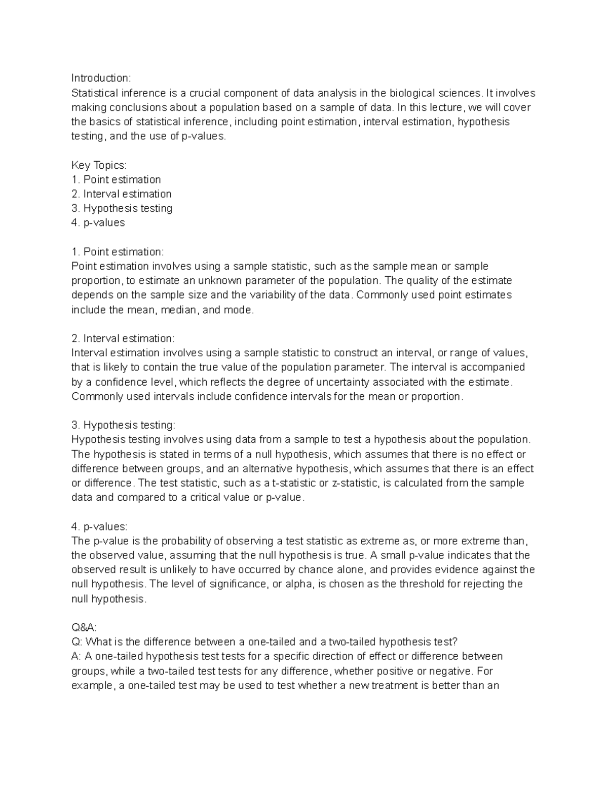 Lecture 8 Statistical Inference In The Biological Sciences