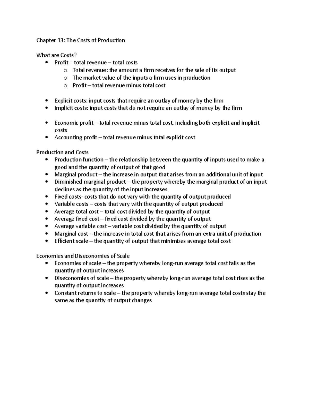Chapter 13- The Costs of Production - Studocu