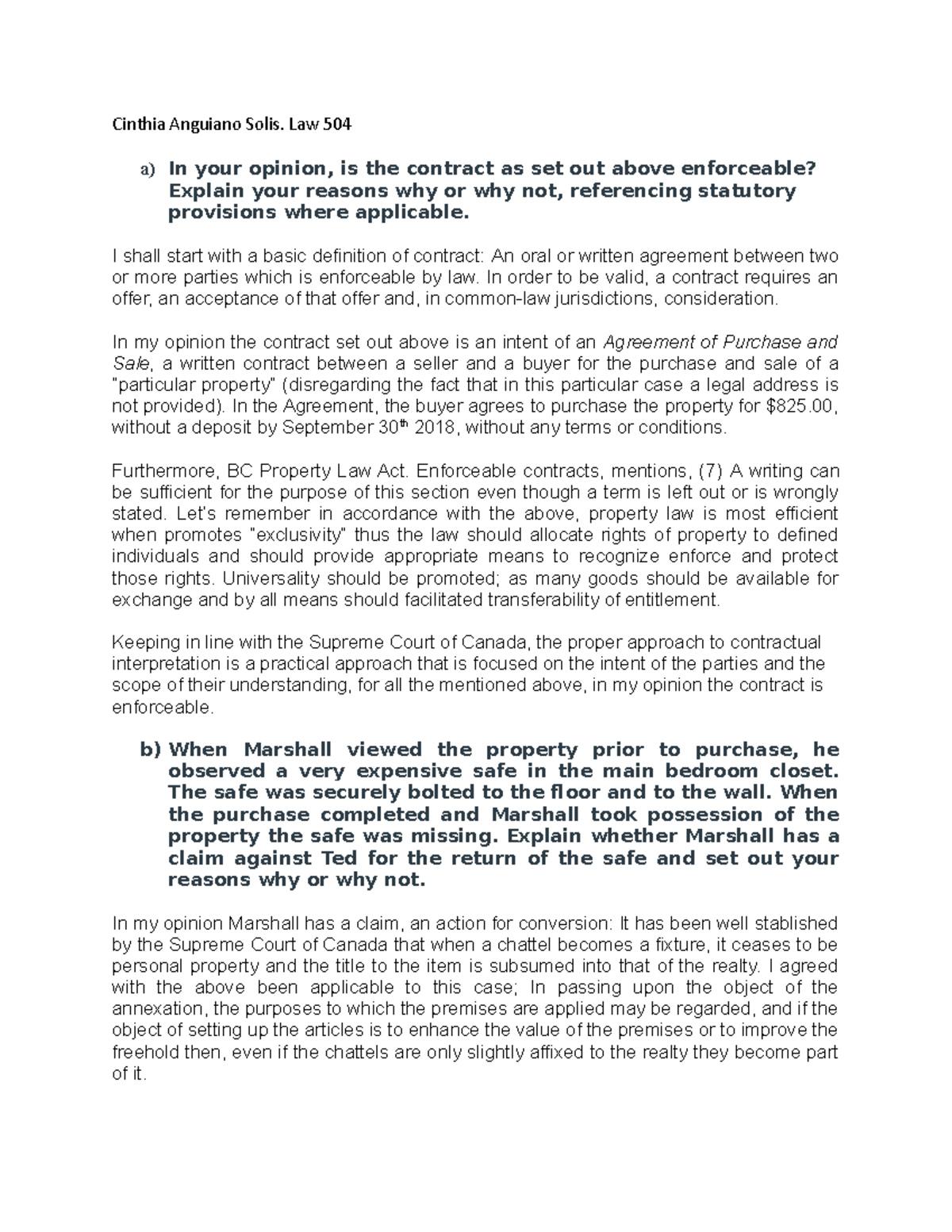 Torts essay example - Cinthia Anguiano Solis. Law 504 a) In your ...