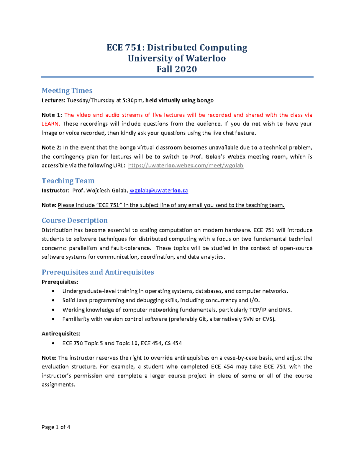 Ece 751 F20 Syllabus Lecture Notes 1 Ece 75ͳ Distributed Computing University Of Waterloo