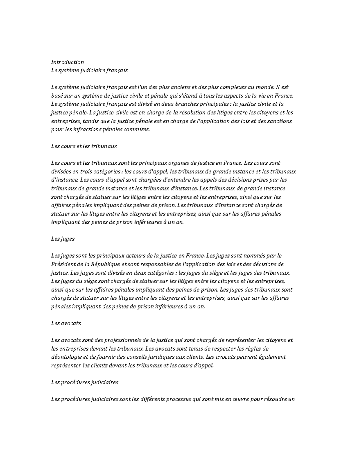 Courts and Justice Study Notes - Introduction Le système judiciaire ...