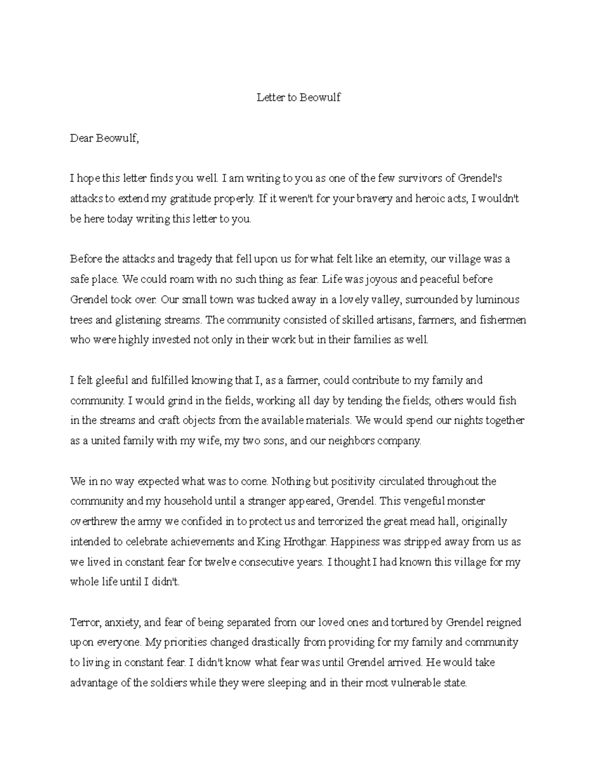 Letter to Beowulf-2 - Letter to Beowulf Dear Beowulf, I hope this ...