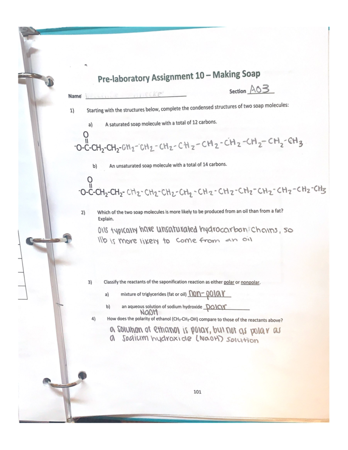 Pre-laboratory Assignment 10 - Making Soap - Assignment 10 Making Soap ...