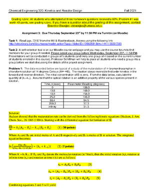 HW 05 2021 Solutions - Practice problems to kinetics and Reactor Design, with question and ...
