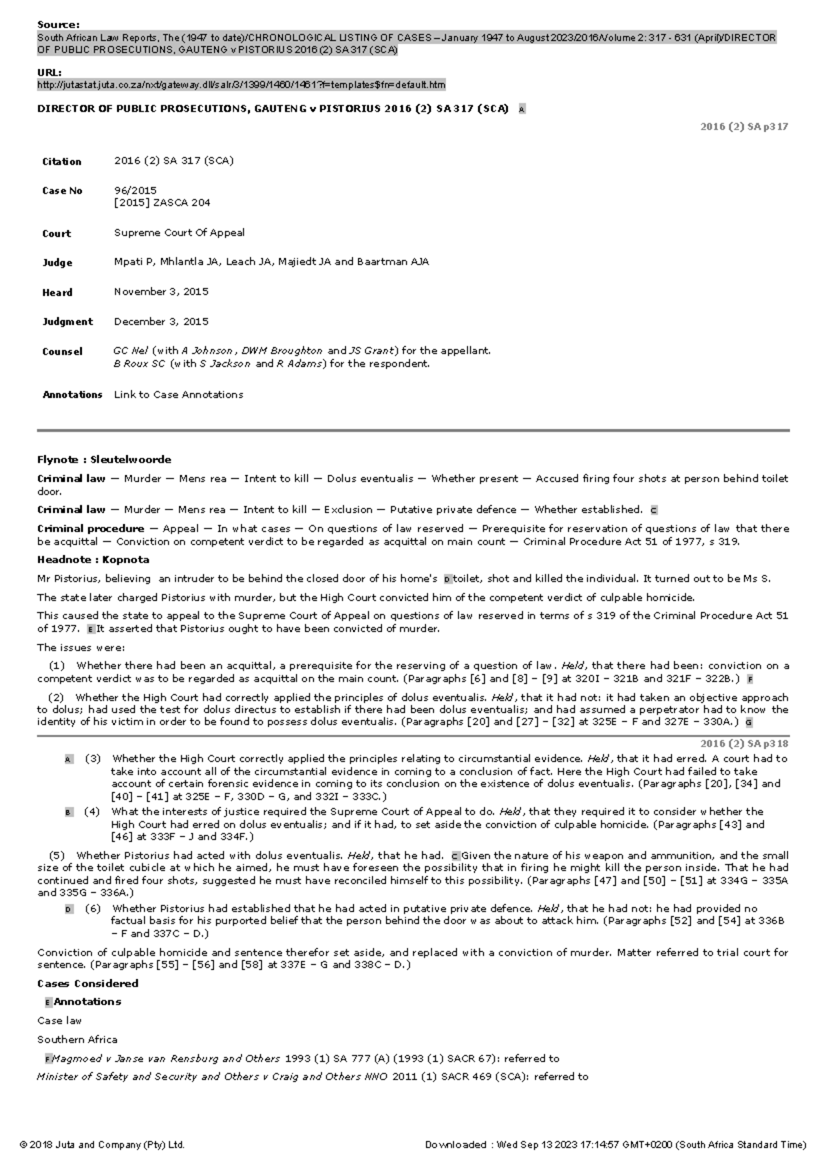 Oscar pistorious case - case law of Pistorius case - Source: South ...