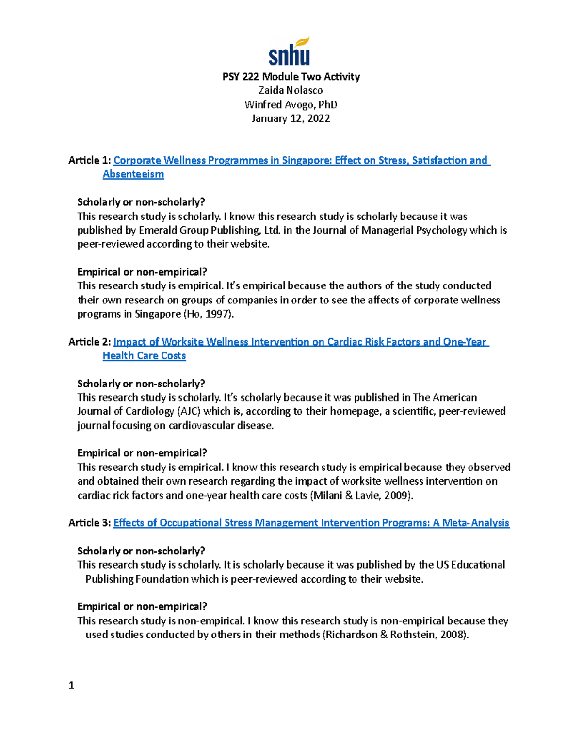 PSY222 Module Two Activity - PSY 222 Module Two Activity Zaida Nolasco ...