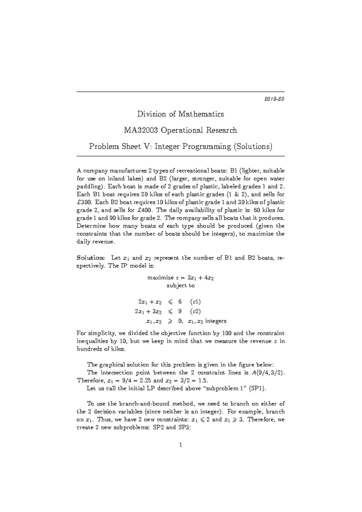 Worksheet 5 - 2019- Division of Mathematics MA32003 Operational ...