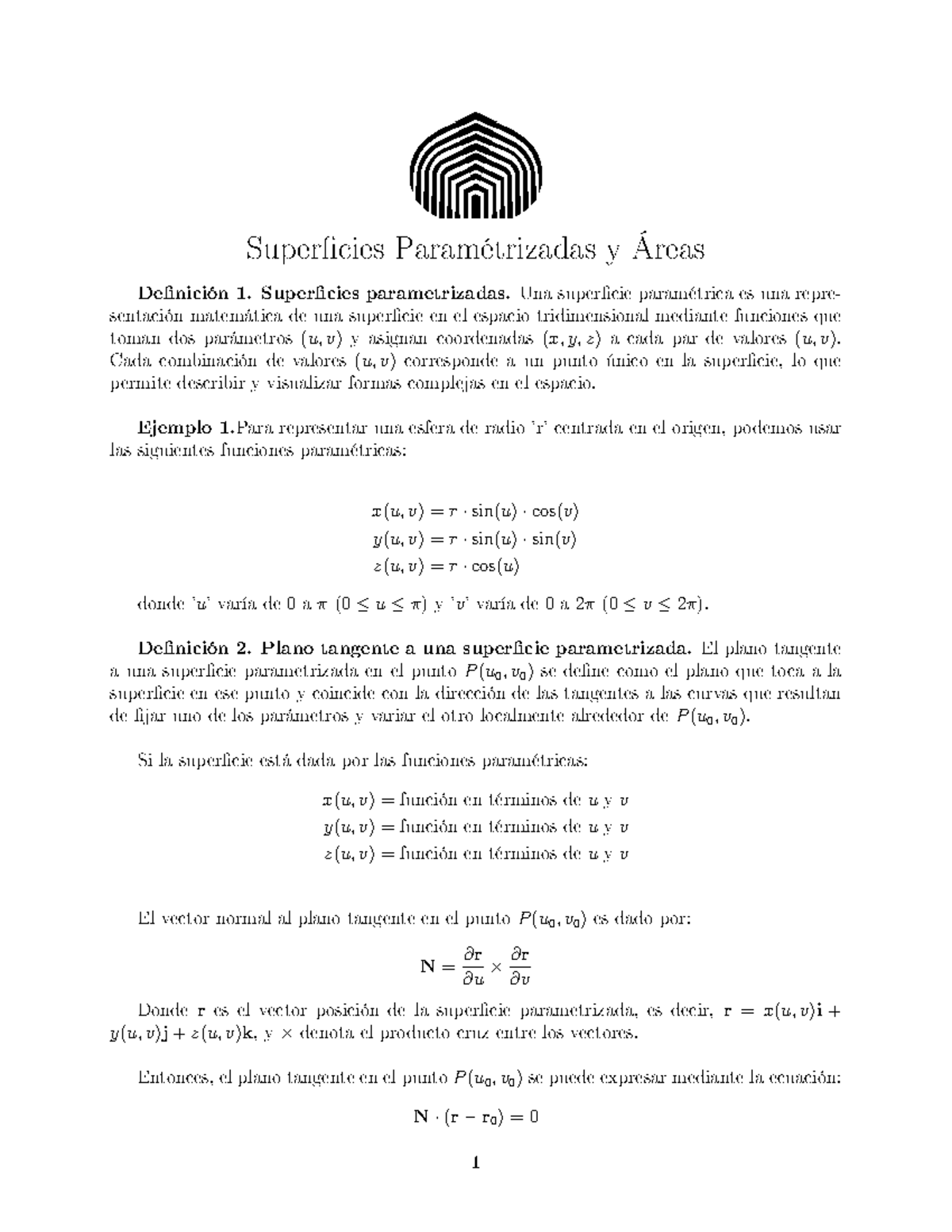Superficies parametricas - Super cies Paramétrizadas y Áreas De nición ...