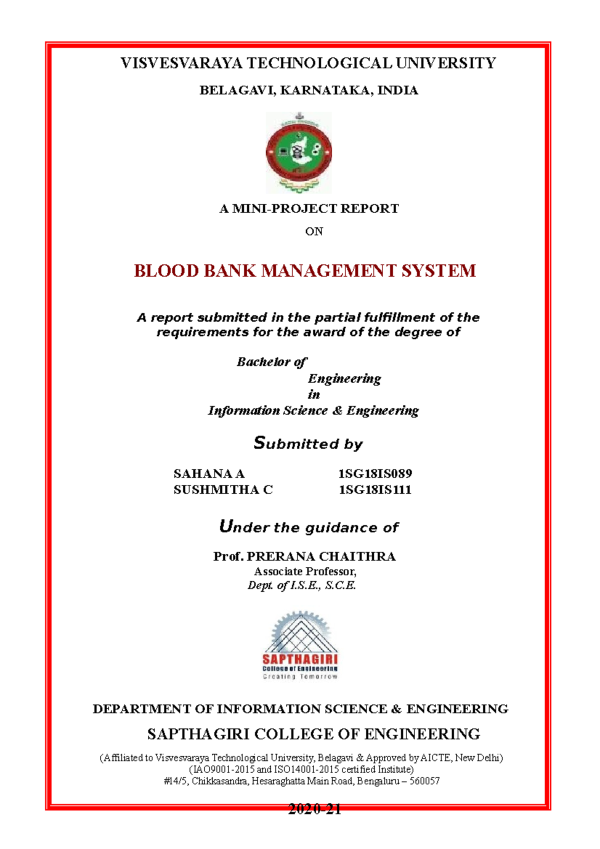 Final Report - reference for projects - ####### VISVESVARAYA ...