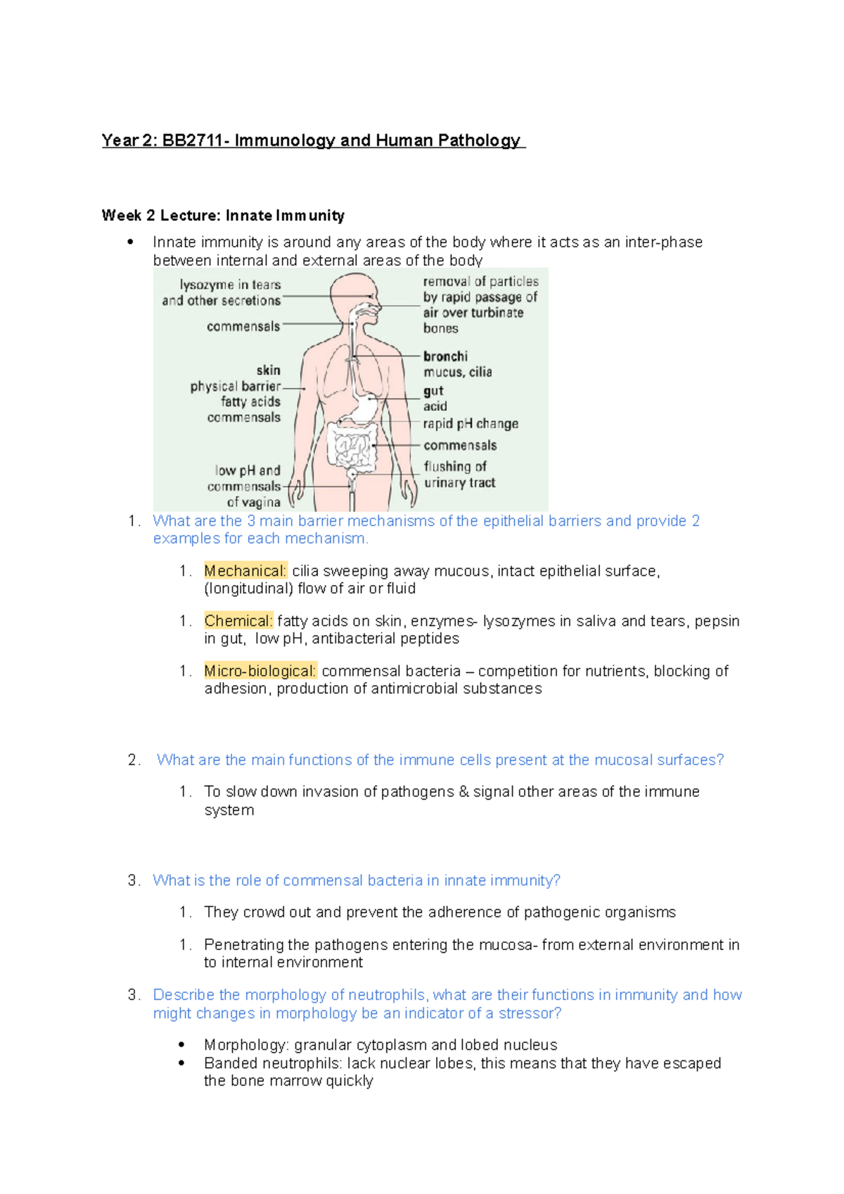 Year 2 BB2711 Immunology and Pathology Notes - Year 2: BB2711 ...