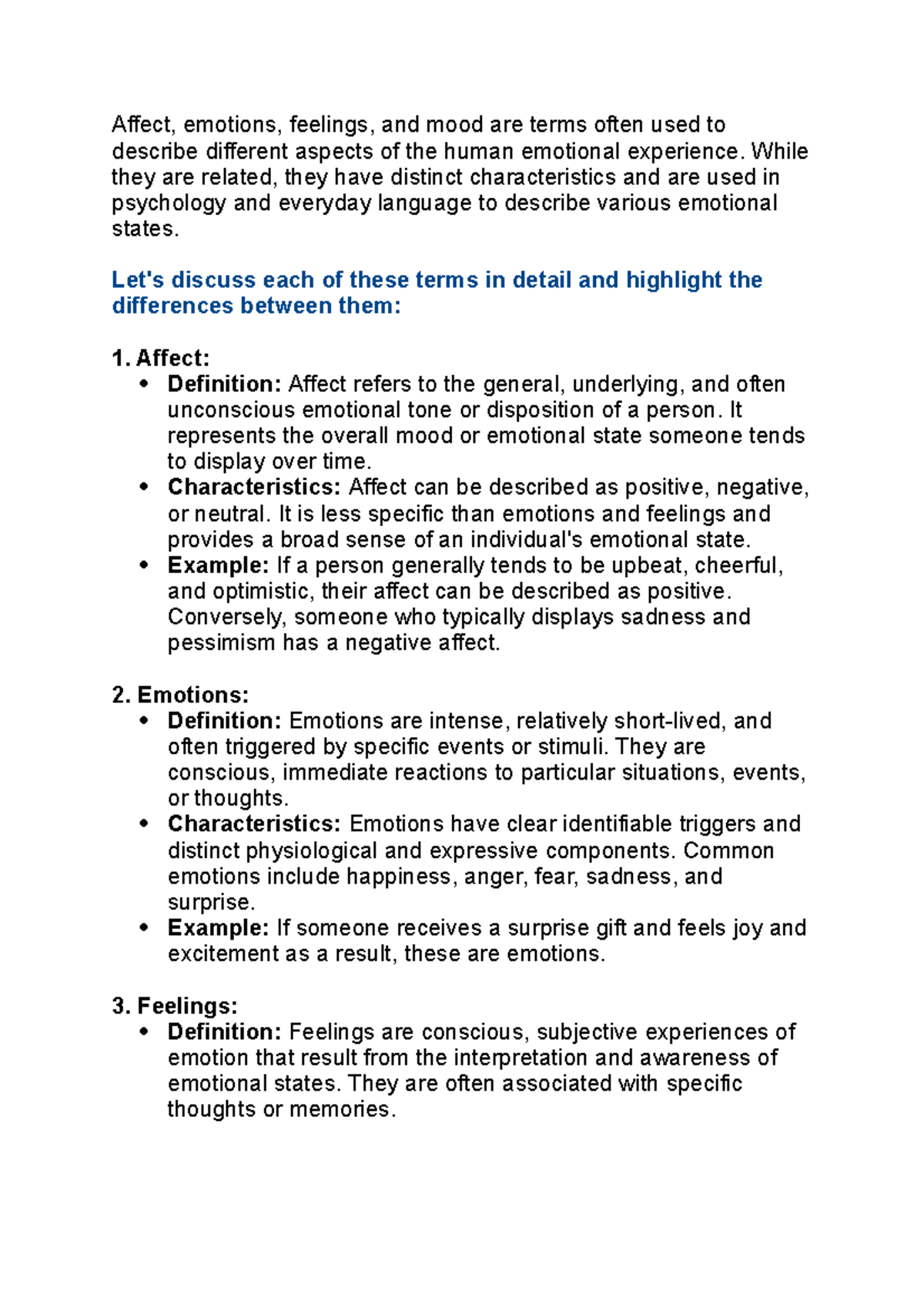 Test 2 Org Psych notes - Section D Test 2 - Affect, emotions, feelings ...
