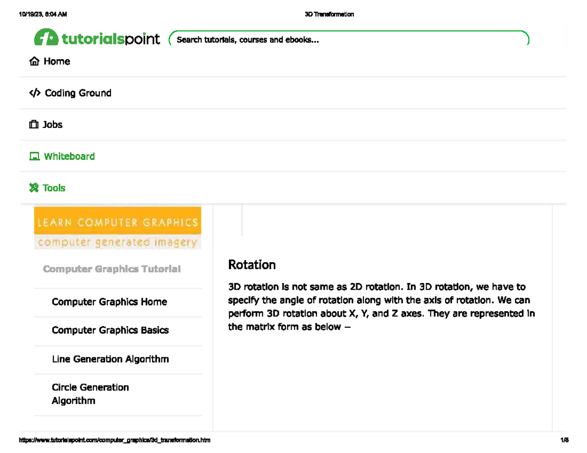 3d Display Methods - computer graphics - Studocu
