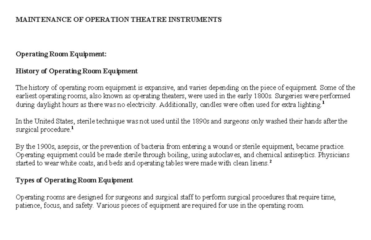 Maintenance OF Operation Theatre Instruments - MAINTENANCE OF OPERATION ...