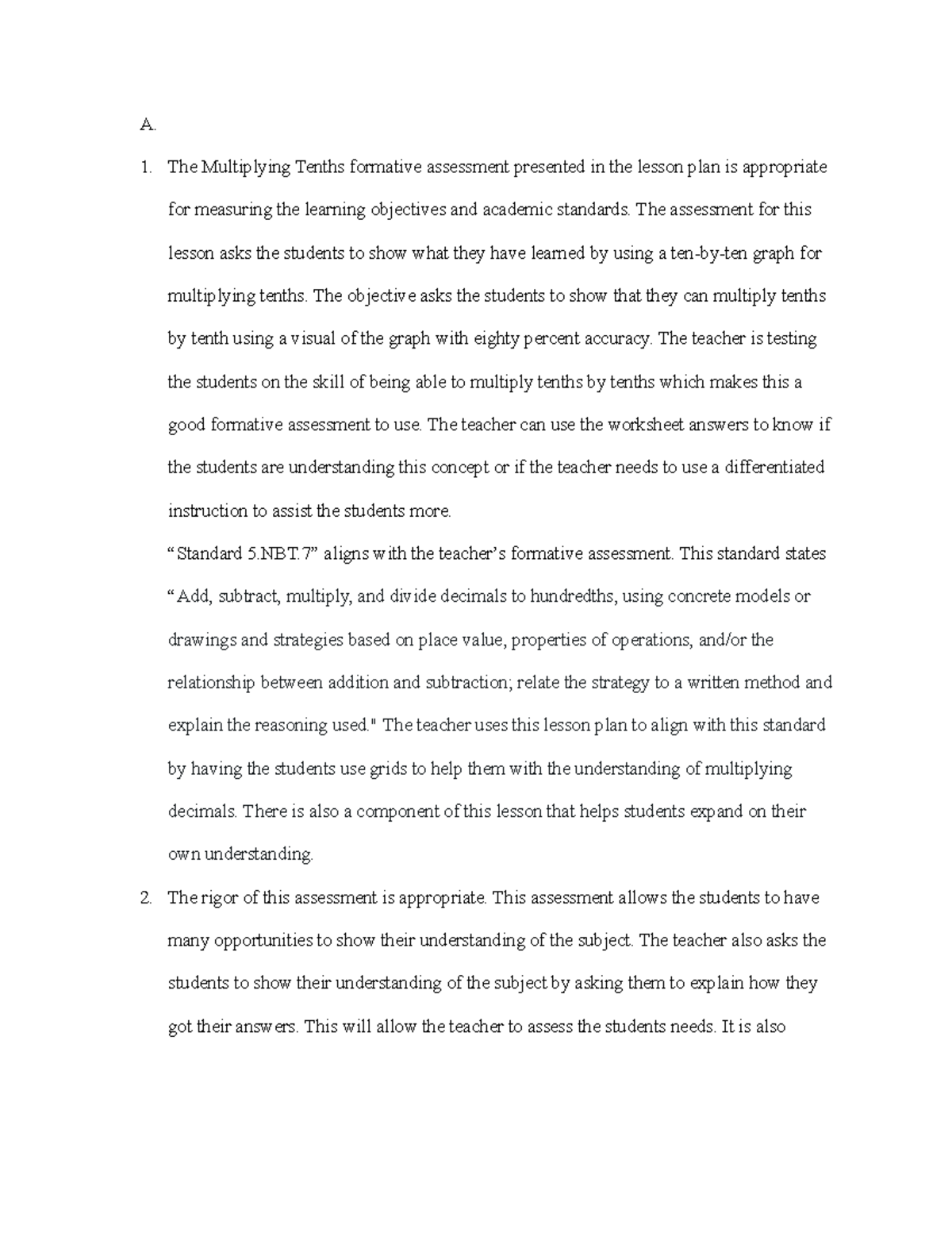 DGM2 Task 3 - Task. - A. The Multiplying Tenths formative assessment ...