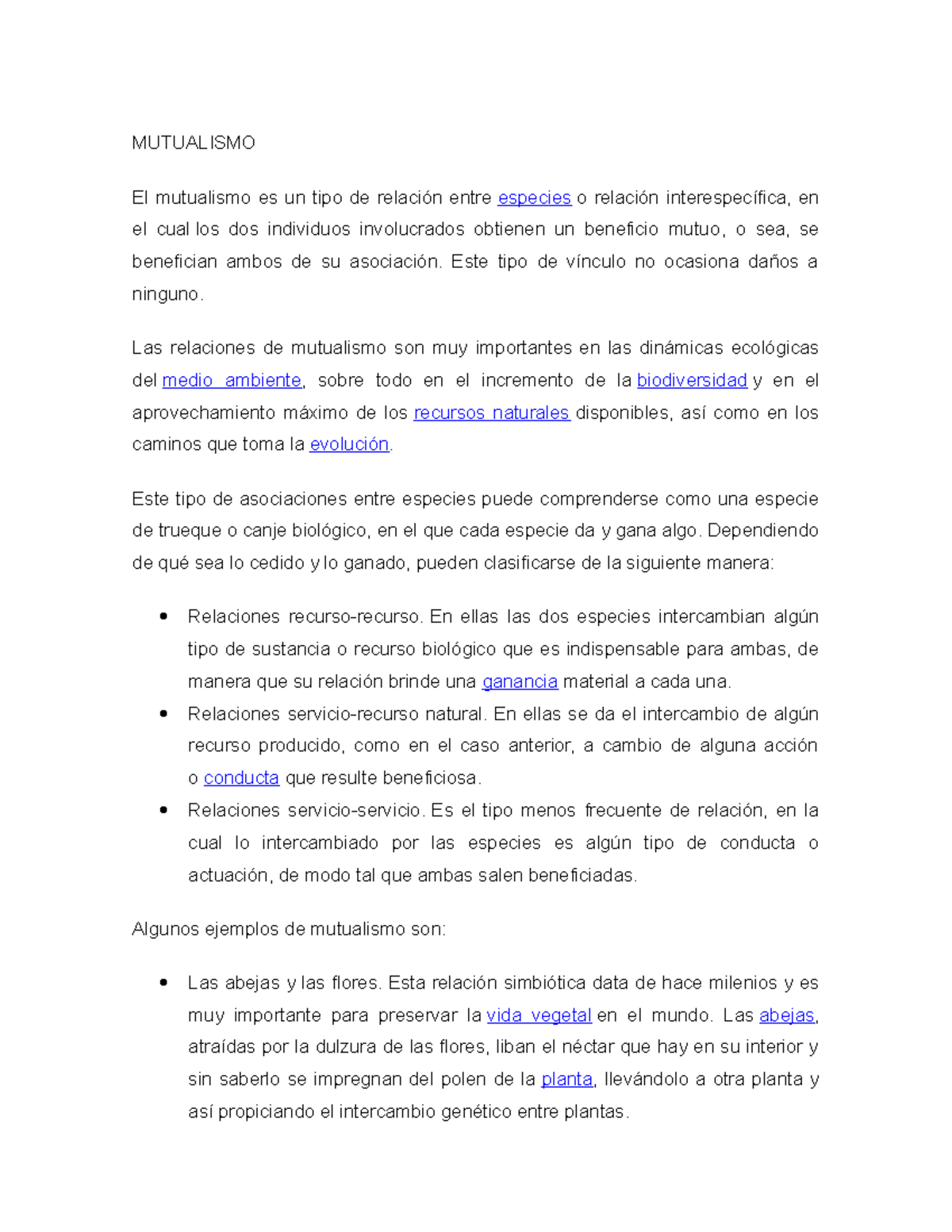 RESUMEN DE LA LECTURA REALIZADA DEL Mutualismo y Protocooperacion Y SUS ...